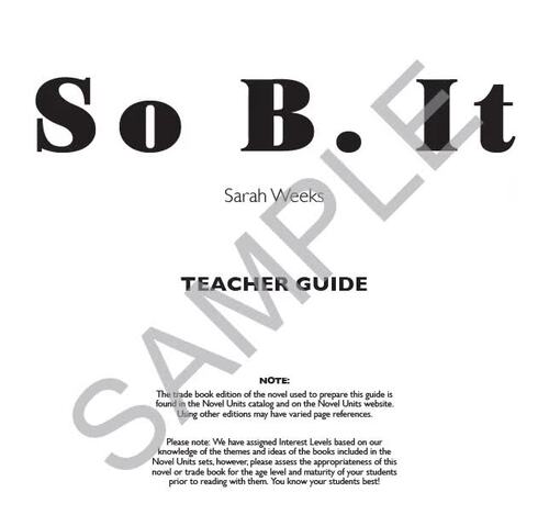So B. It Novel Units® Teacher Guide Novel Study | TPT