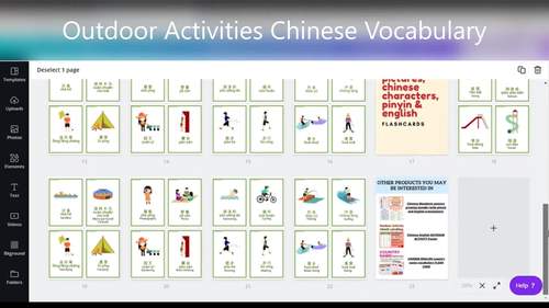 CHINESE OUTDOOR ACTIVITIES FLASH CARDS | Chinese flashcards Outdoor ...