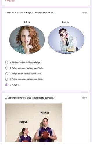 Comparisons in Spanish Comparatives Los comparativos Google Forms Quizzes