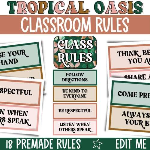 Editable Classroom Rules Display / Classroom Expectations / Tropical Decor