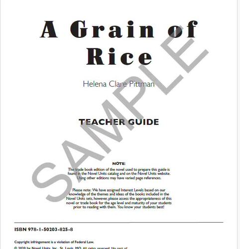 A Grain of Rice Novel Units® Teacher Guide Novel Study Grade 3, 4, 5