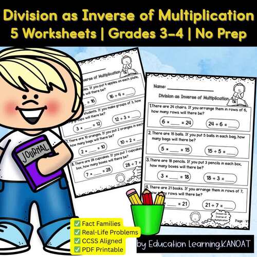 Division as Inverse of Multiplication | 5 Worksheets | Grades 3–4