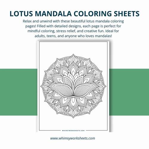 100 Lotus Flower Mandala Coloring Sheets by Whimsy Worksheets | TPT