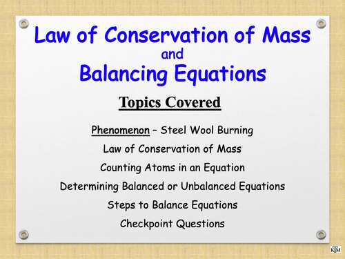 Conservation of Mass & Balancing Equations - Lesson Pack - Content ...