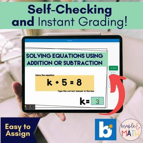 Solve Equations with Addition or Subtraction BOOM CARDS™ Activity 6th ...