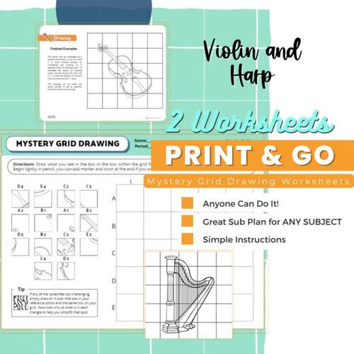HIGH SCHOOL SUB PLAN/WORKSHEET: Mystery Scramble Grid Drawing Violin ...