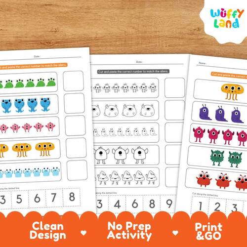 Aliens Math Worksheets | Space Counting 1-10 Cut and Paste | Preschool