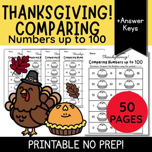 Thanksgiving! Comparing Numbers up to 100 | 1st and 2nd grade | TPT