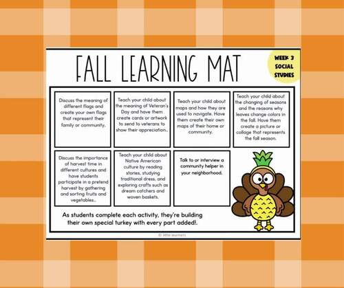 Fall themed learning homework mat by Valeria craig little learners