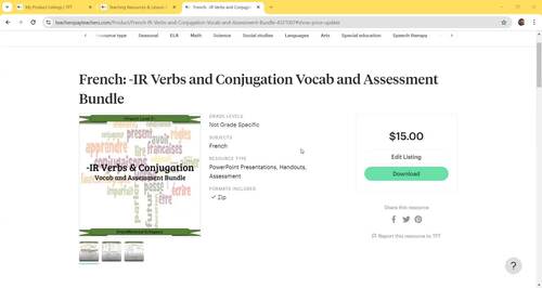French: -IR Verbs and Conjugation Vocab and Assessment Bundle | TPT