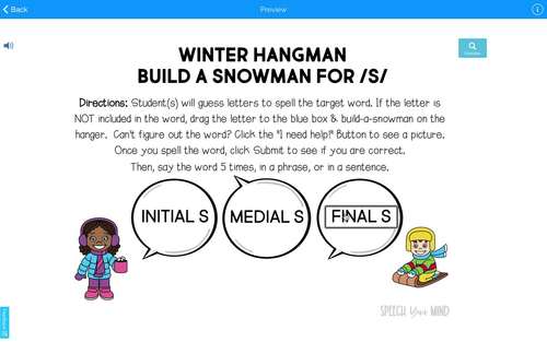 S & S-Blends Articulation Boom Cards™ BUNDLE | Winter Build A Snowman Game