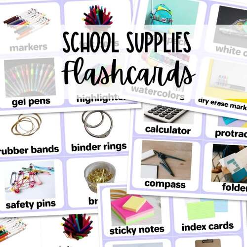 School Supplies Vocabulary Real Photo Flashcards for ESL and Speech