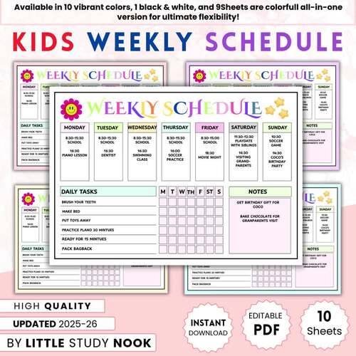 Kids Weekly Schedule Chart | Editable Visual Planner for Home & Classroom