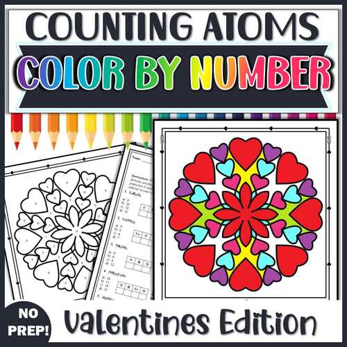 Chemistry Valentines Activity | Counting Atoms Valentine's Day Color by ...