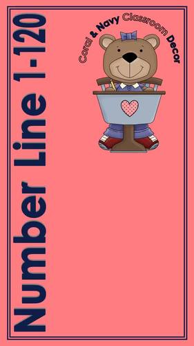 NUMBER LINE 1-120 POSTERS Coral and Navy Classroom Decor Math Number ...