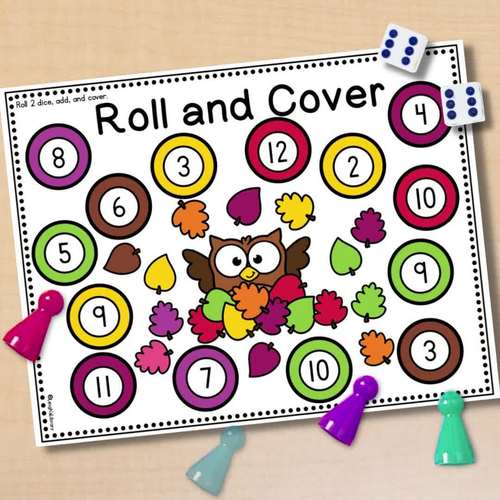 Fall Roll and Spin Math Games for Addition, Subtraction, and Number Review