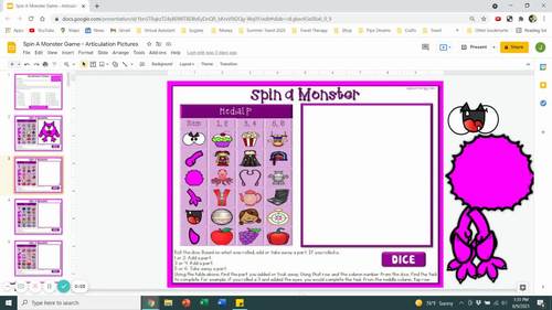No Prep Google Slides™ Articulation Spin a Monster by Speech Therapy Plans