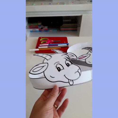 Goat paper crown printable, Fun goat headband, Goat paper hats B&W and ...