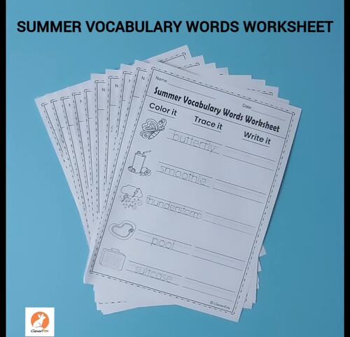 Summer Vocabulary Tracing Worksheet & Words Map - Handwriting Practice
