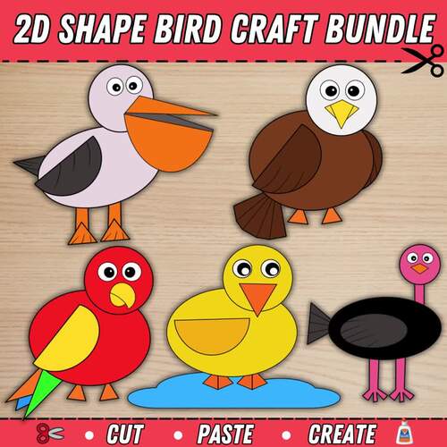 2D Shape Bird Craft Bundle | Math & Art Activities | Shape Practice ...