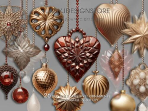 Red Gold Christmas Ornaments Clipart by ladyjdesignstore | TPT