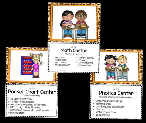 Center Signs | Math | Literacy | Safari Themed | With Objectives