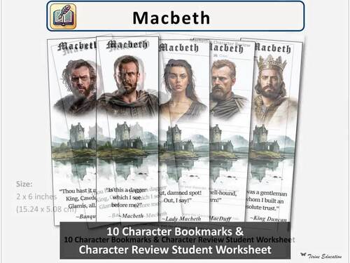 Macbeth Bookmarks and Character Review Worksheet by Tirine Education