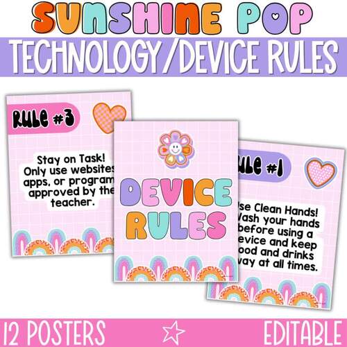 Editable Device Technology Rules Display, Retro Groovy Classroom Device ...