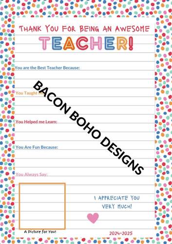 Teacher Appreciation Gift, Teacher Appreciation Worksheet Printable ...