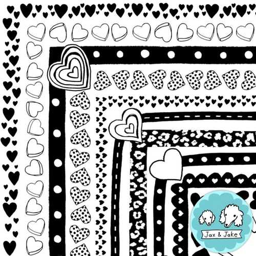 Valentines Day Clipart Borders, Candy Heart Clip Art Frames BW Included PNG