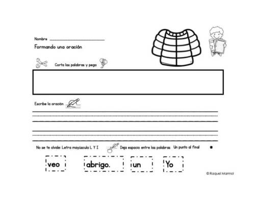 Sentence Building|Center Activity|Worksheets|Winter Theme|English-Spanish