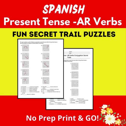 Spanish Present Tense -AR Verbs conjugation practice Fun Secret Trails ...