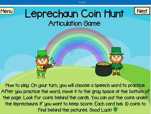 St Patricks Day Articulation Speech Therapy Leprechaun Coin Hunt Boom ...