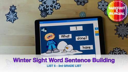 Winter Sight Words Sentence Building - List 5 - Boom Cards & Google Slides