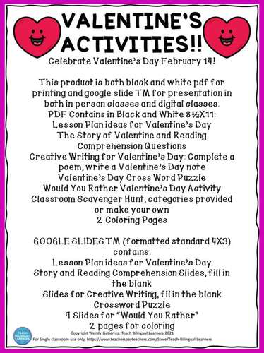 VALENTINES DAY ACTIVITIES PRINT AND DIGITAL by Teach Bilingual Learners
