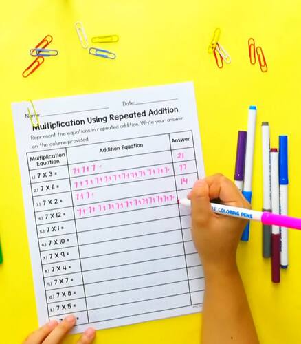 Multiplication Using Repeated Addition Worksheet by The Joy in Teaching