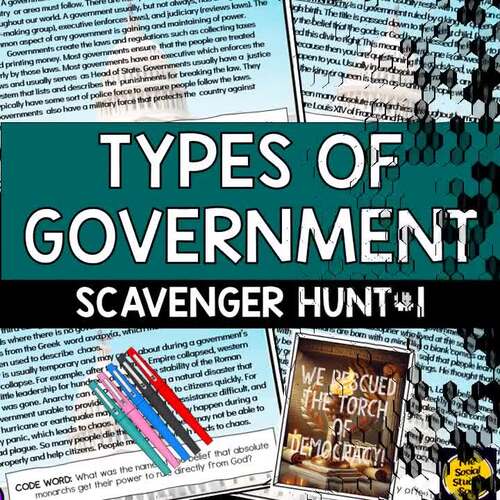 Types of Government Reading Comprehension Scavenger Hunt Activity