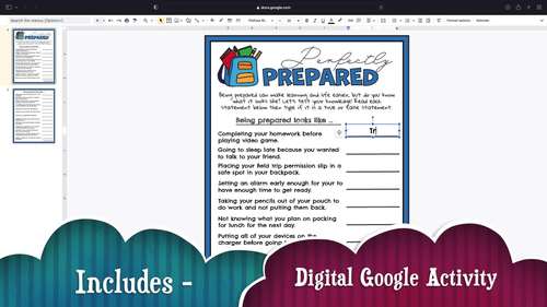 Perfectly Prepared | Back To School Social & Emotional Learning Worksheet