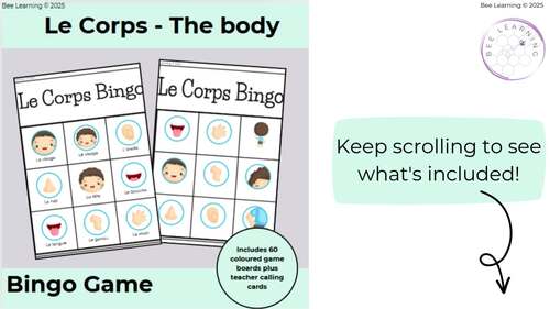 French Body Parts Bingo Game | Le corps Vocabulary Listening Activity