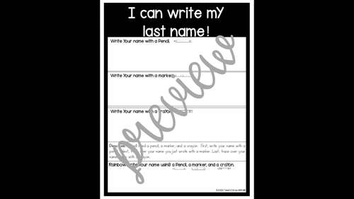 Kindergarten Morning Work Name Writing Handwriting Practice No Prep