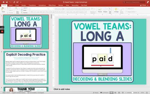 Decoding and Blending Board Slides - Long A Vowel Teams (ai and ay)