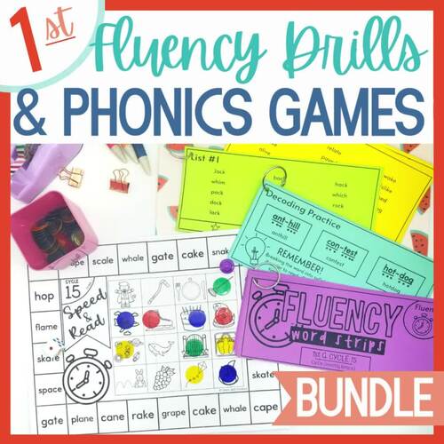 1st Grade Reading Center BUNDLE Fluency Strips & Phonic Games | Skills ...