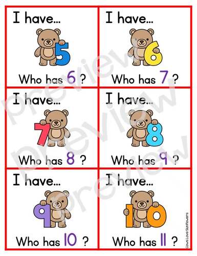 Bear Themed “I Have, Who Has?” 0–20 Math Game - Number Recognition Practice