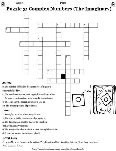 Algebra 2 Unit 2 Quadratics & Complex Math Crossword Puzzle With Word Banks