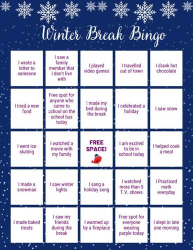 Winter Break BINGO Cards by Miss Page | TPT