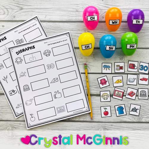 Digraph Easter Egg Literacy Center (Beginning SH, TH, CH, WH, PH) | Spring