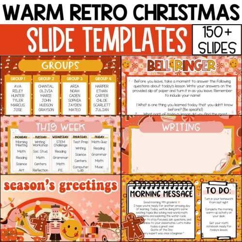 Retro Groovy Christmas Google Slides Templates December Holiday 70's ...