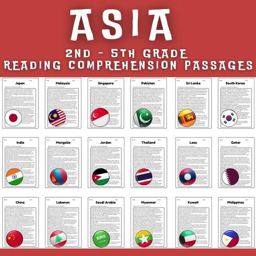 Asia 2nd - 5th Grade Reading Comprehension Passages Worksheets Bundle
