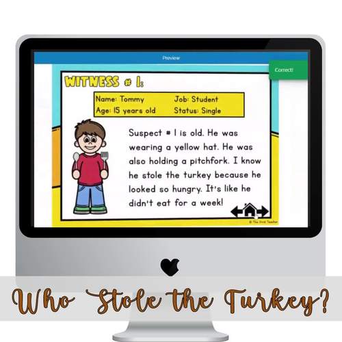 Solve the Mystery Game and Detective Activity The Stolen Turkey Boom Cards™