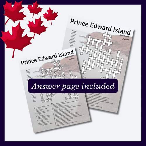 Prince Edward Island crossword for vocabulary, research or fun! Grade 4+